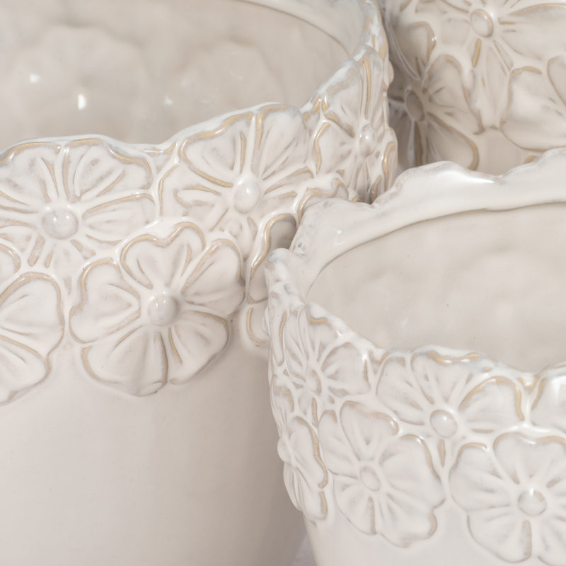 Ophelia & Co. Stoneware Ceramic Planter Set with Floral Embossed Design - Set of 3. & Reviews ...